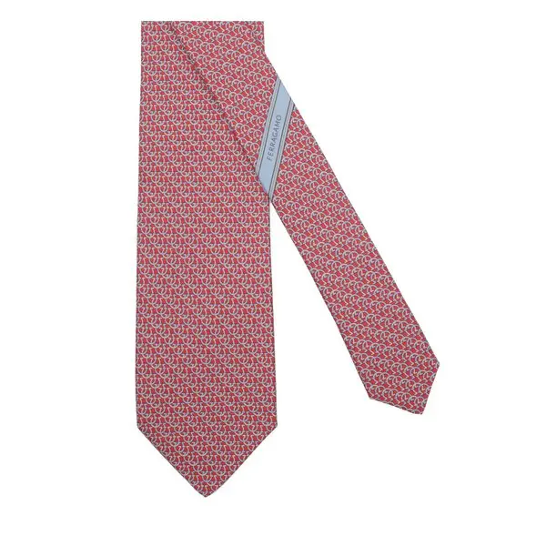FERRAGAMO Gancini Cerchio Print Silk Tie - Red
