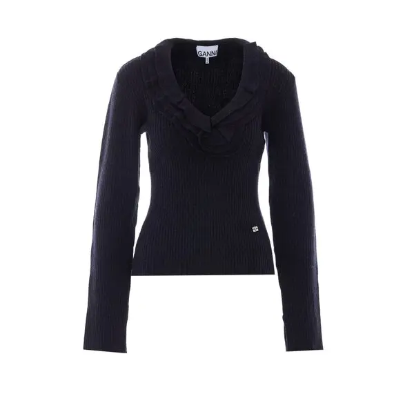GANNI Frill Sweater - Blue