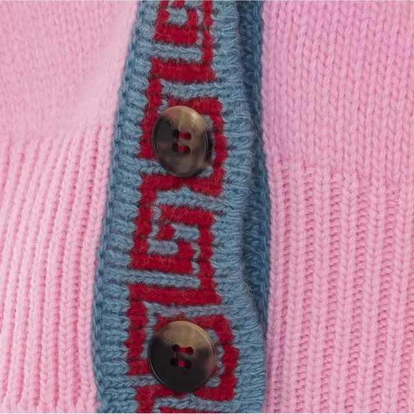 Versace Knit Cardigan With Contrasting Greca Motif - Pink