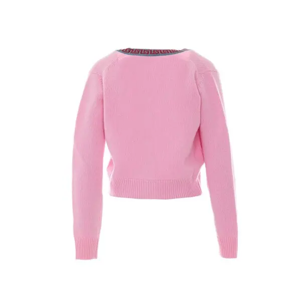 Versace Knit Cardigan With Contrasting Greca Motif - Pink