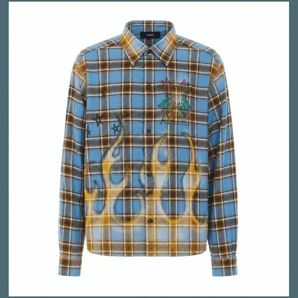Amiri Ma Quad Flames Flannel Shirt - Blue