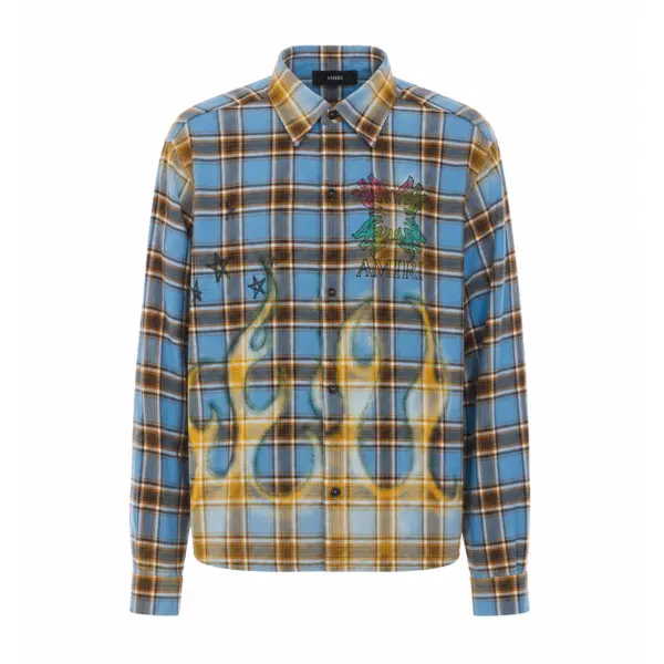 Amiri Ma Quad Flames Flannel Shirt - Blue