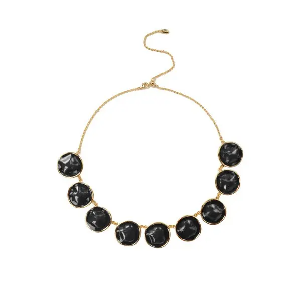 RETRO CHIC Black / Gold Black Enamel Ripple Necklace