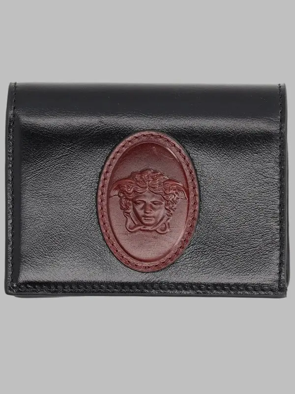 Versace Compact Leather Wallet - Black