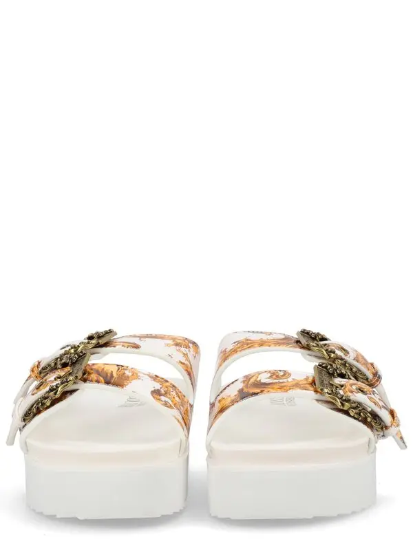 Versace Platform Slide Sandals With Chain Detail - White
