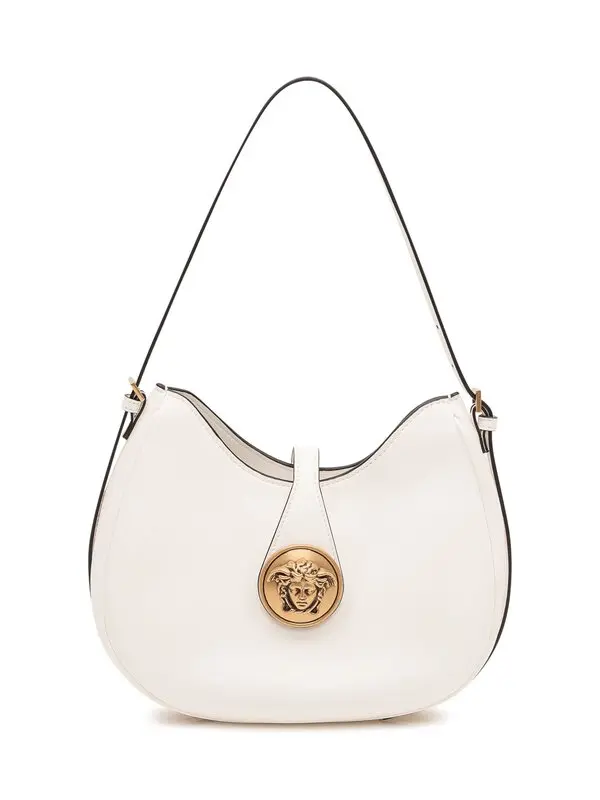Versace Versatile Mini Hobo Shoulder Bag In Lamb Leather - White/gold