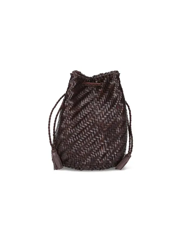 Dragon Diffusion Woven Leather Drawstring Bucket Bag - Brown