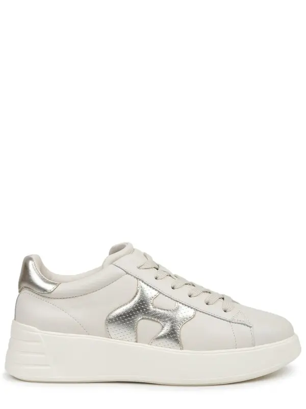 Hogan Platform Leather Sneakers With Metallic Accents - Beige