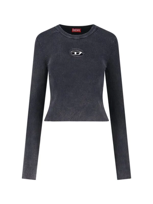 DIESEL® Ribbed Long Sleeve Cutout Logo Top
