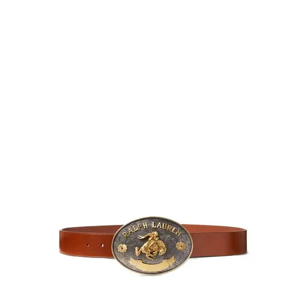 Ralph Lauren Rodeo-buckle Vachetta Leather Wide Belt - Rl Gold