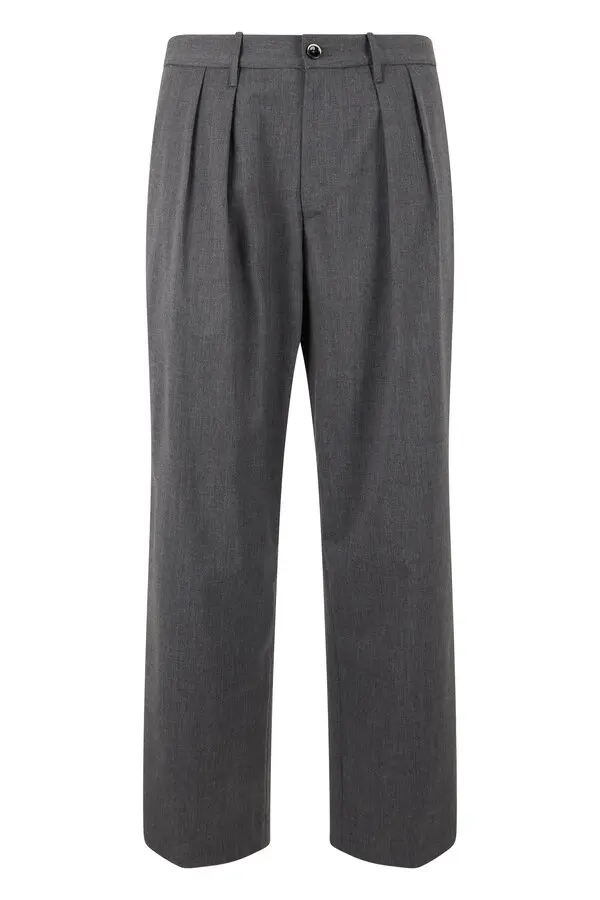 NINE:INTHE:MORNING Pleated High-waist Wide-leg Trousers - Grey