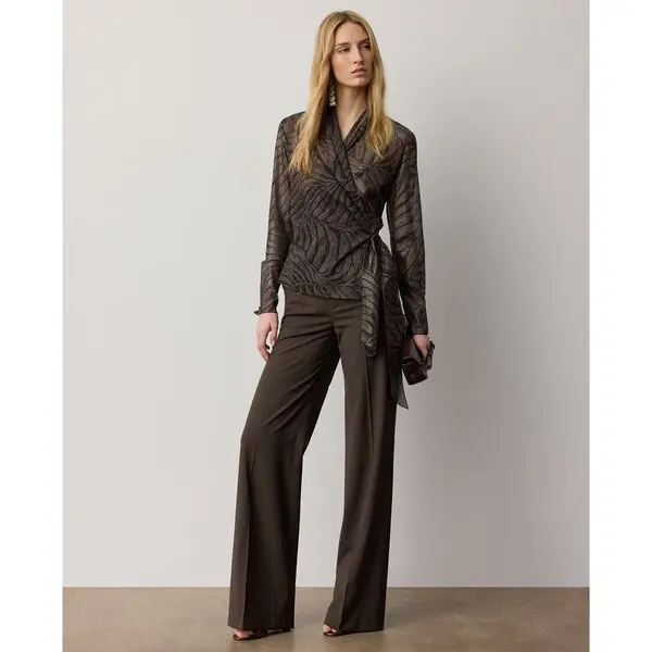 Ralph Lauren Shea Foiled Crinkle Chiffon Wrap Blouse