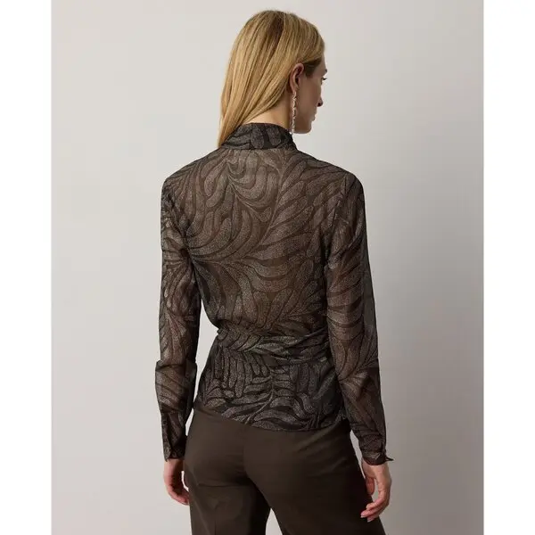 Ralph Lauren Shea Foiled Crinkle Chiffon Wrap Blouse