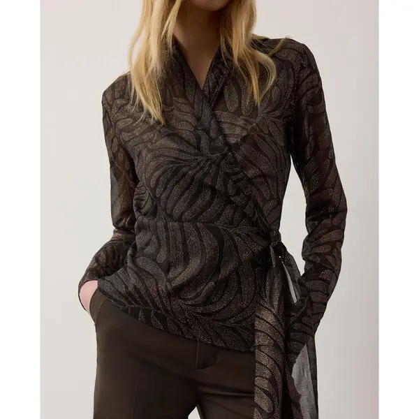 Ralph Lauren Shea Foiled Crinkle Chiffon Wrap Blouse