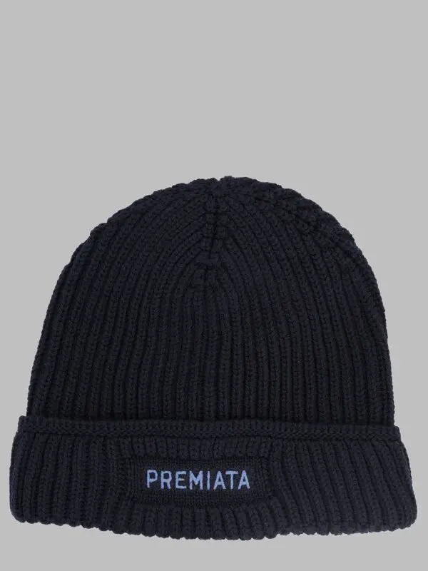 Premiata Ribbed Knit Beanie Hat - Blue