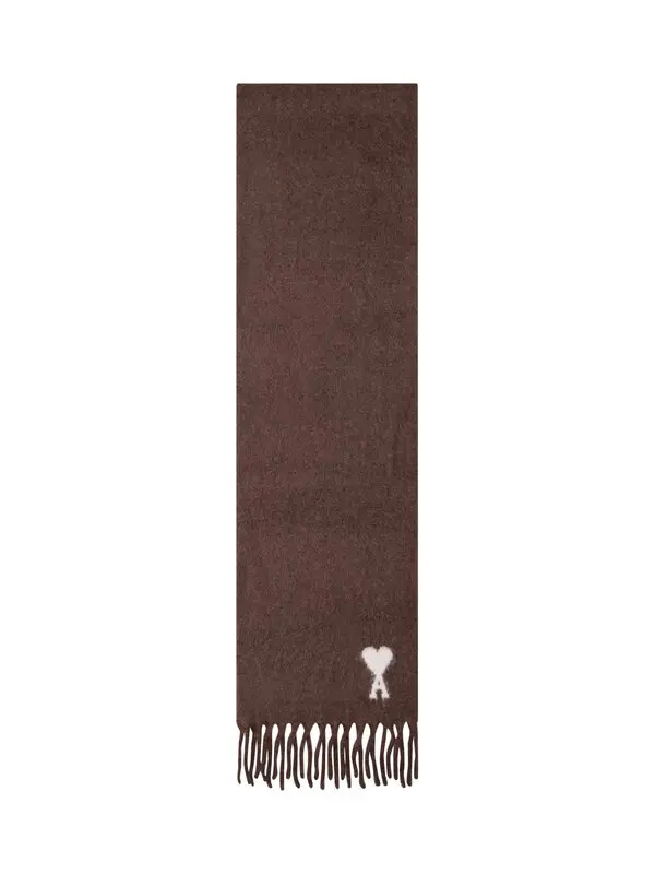 AMI Paris Off-white Logo Scarf - Chocolate Brown
