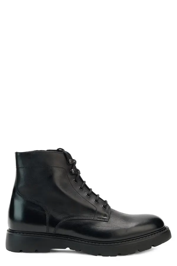 DOUCAL'S Calfskin Leather Lace-up Ankle Boots With Thick Sole - Black