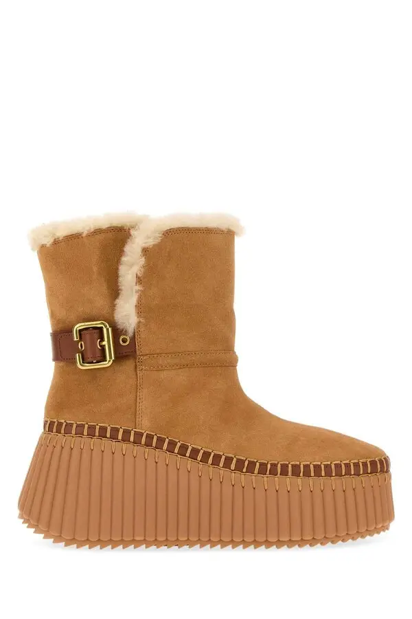 Chloé Caramel Suede Nama Platform Ankle Boots - Camel