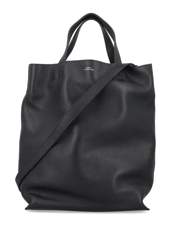 A.p.c. Medium Leather Tote Bag - Nero