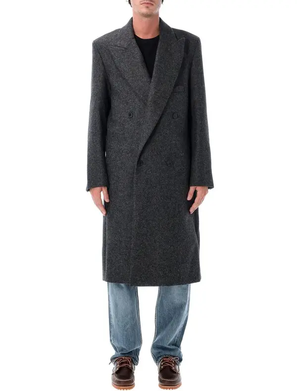 JW Anderson Grey Speckled Wool Double-breasted Crombie Jacket With Peak Lapels