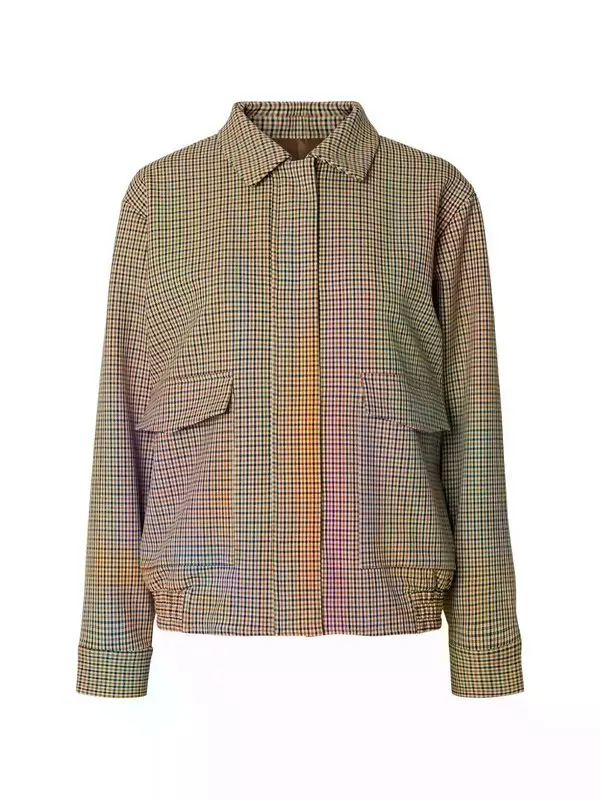 SELECTED Check-pattern Bomber Jacket - Brown