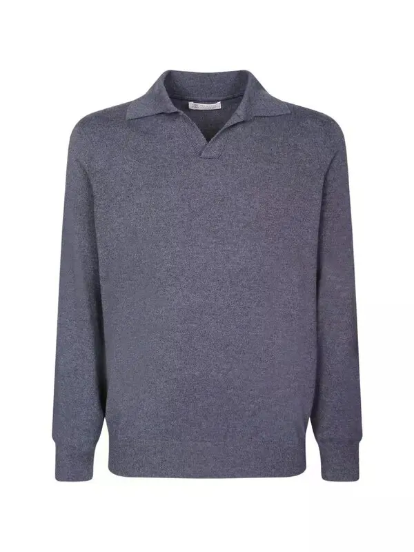 Brunello Cucinelli Spread-collar Knitted Sweater - Blue