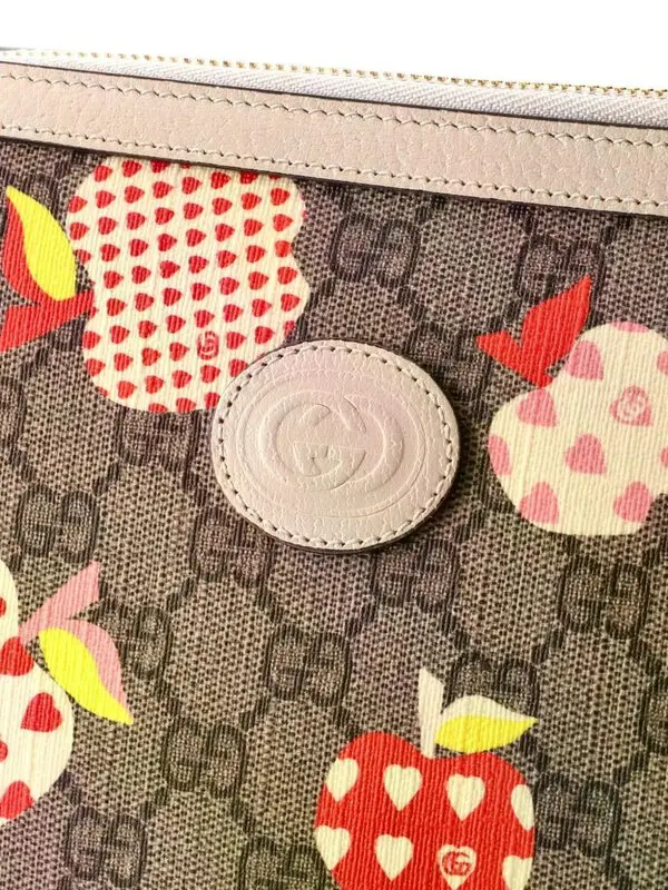 Gucci Les Pommes Wristlet Zip Printed Gg Coated Canvas Medium Pouch