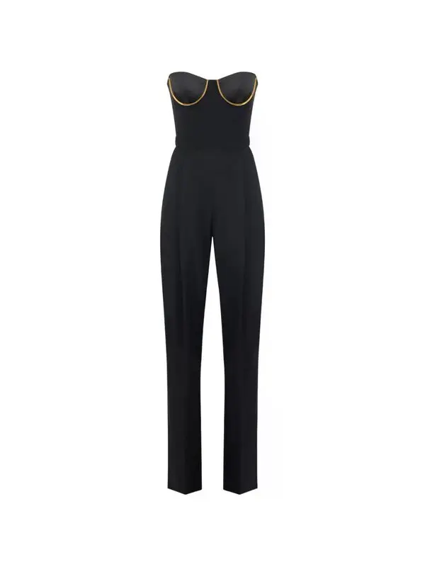 Elisabetta Franchi Jumpsuit In Gabardine Fabric With Jewel Cups - Black