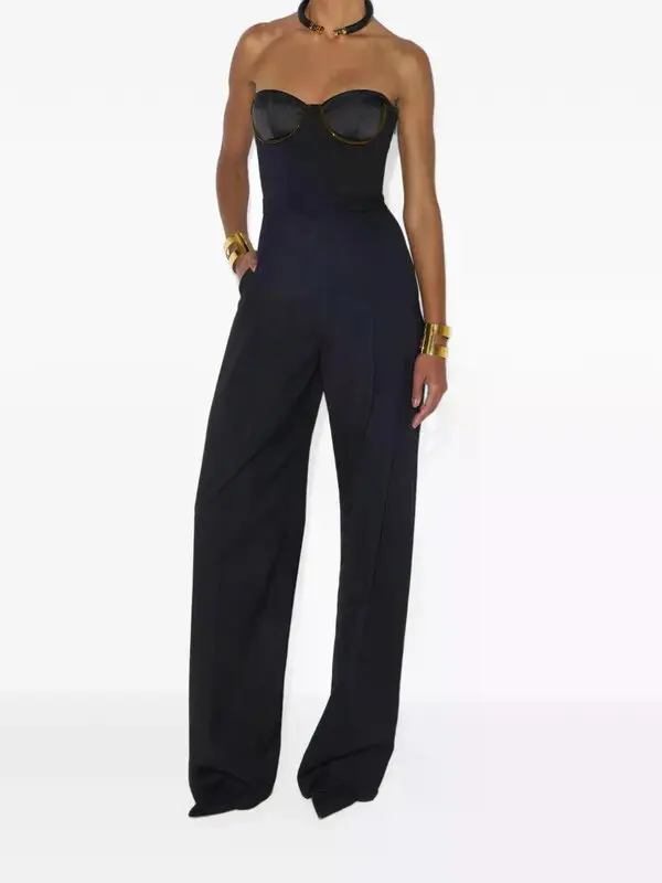Elisabetta Franchi Jumpsuit In Gabardine Fabric With Jewel Cups - Black