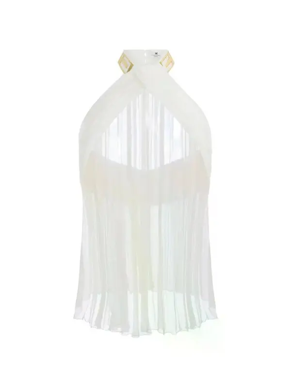 Elisabetta Franchi Top In Crepon Fabric With Jewel Logo - Ivory