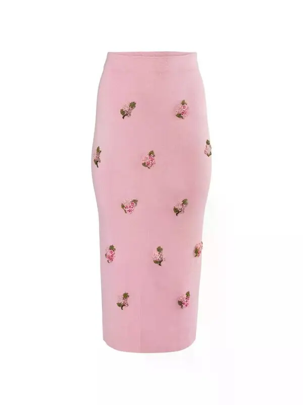 Carolina Herrera Floral-embroidered Midi Skirt - Pink