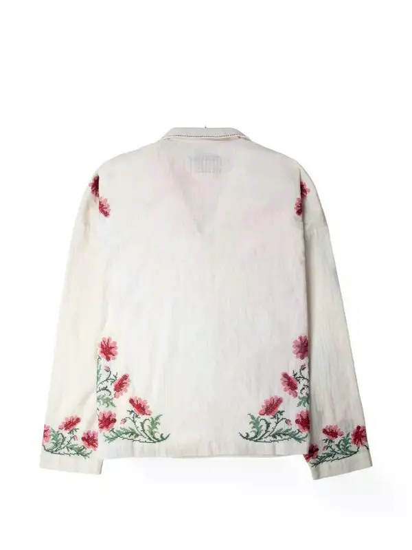 BAZISZT Bernie Floral-embroidered Cotton Shirt - White