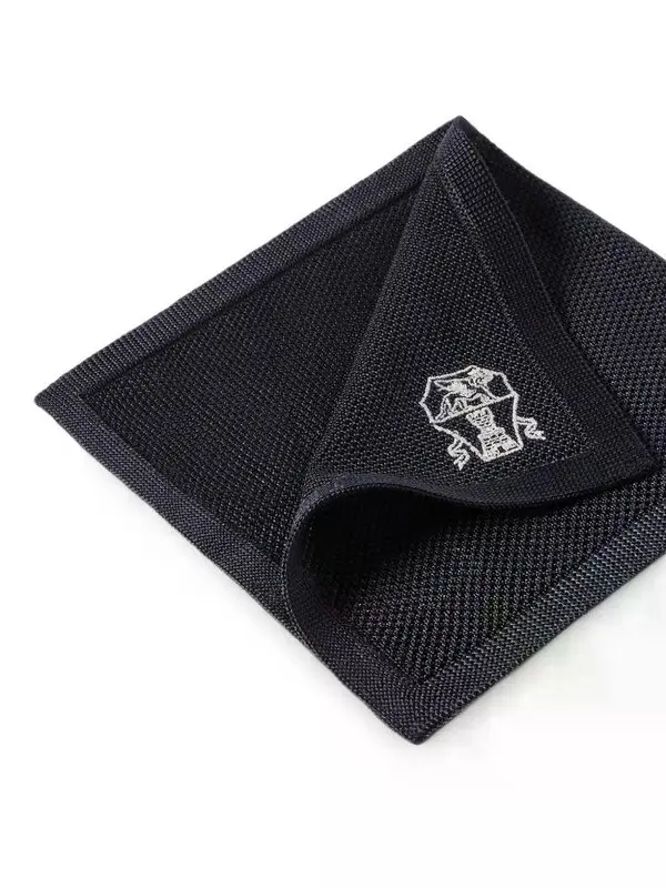 Brunello Cucinelli Embroidered-logo Silk-knit Pocket Square - Blue