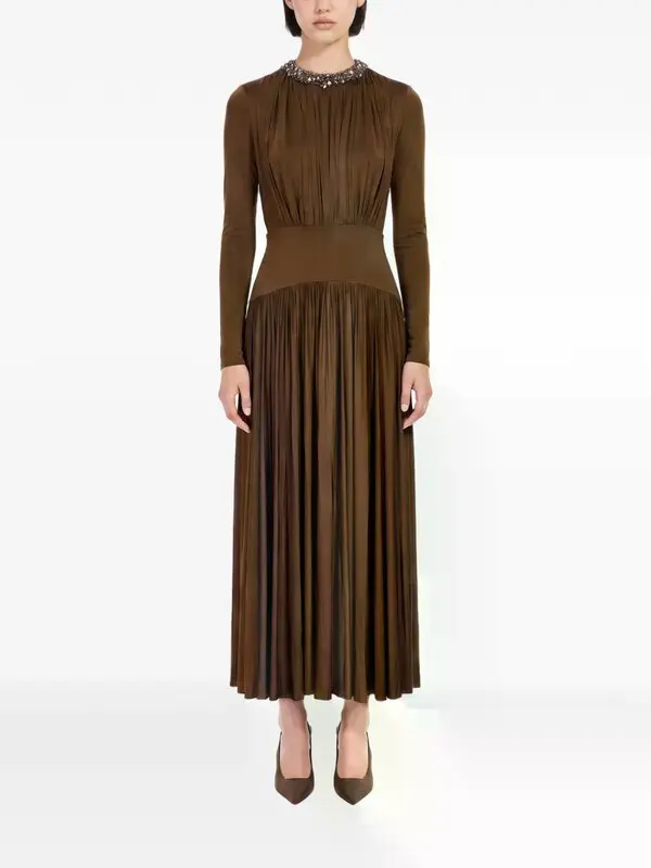 Roland Mouret Embellished-neck Gathered-detail Dress - Brown