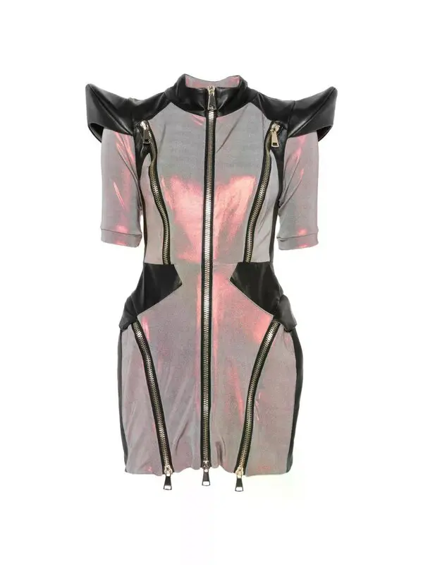 MITILIANE COUTURE Holographic-effect Zip-detail Mini Dress - Grey
