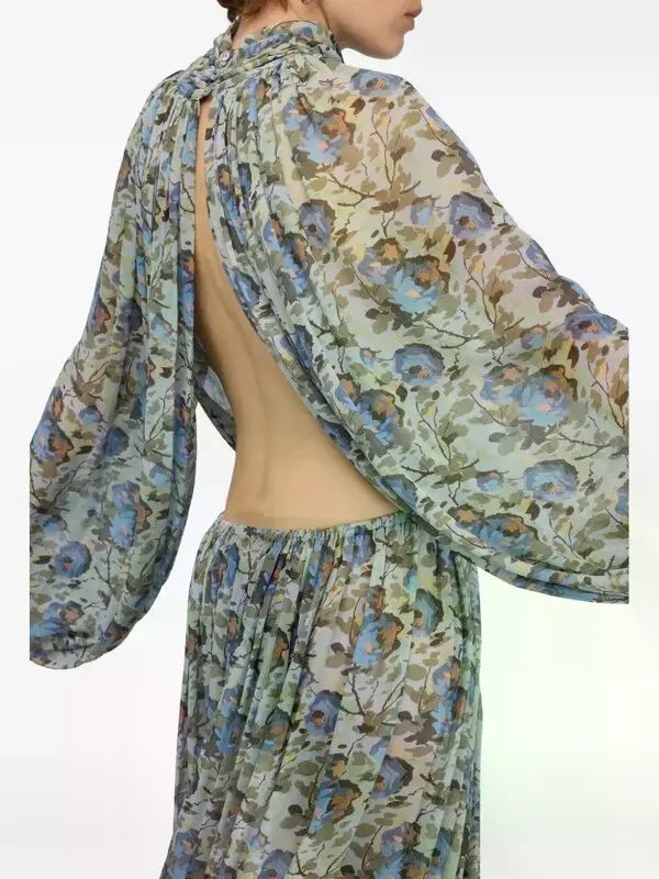 SEMICOUTURE Floral-print Open-back Midi Dress