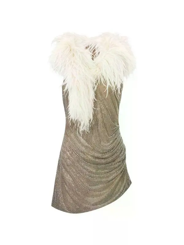 Giuseppe Di Morabito Feather-trim Crystal-embellished Mini Dress - Gold