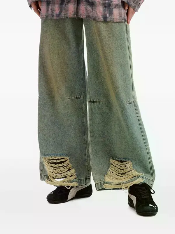 MINI CREAM Distressed Wide-leg Jeans