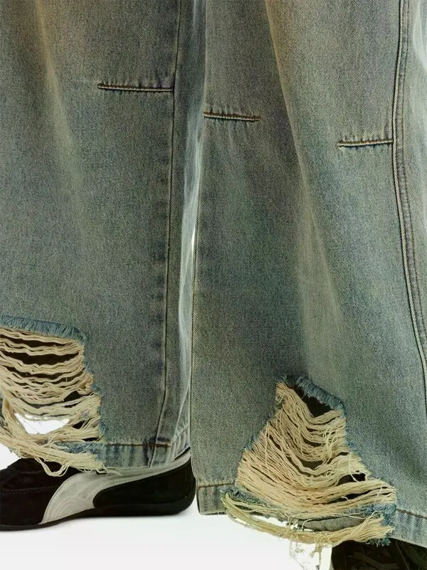 MINI CREAM Distressed Wide-leg Jeans