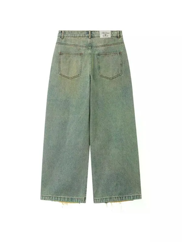 MINI CREAM Distressed Wide-leg Jeans