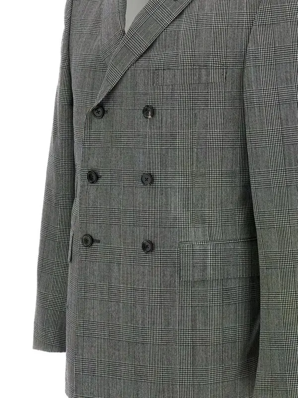 Thom Browne Prince Of Wales-check Double-breasted Wool Blazer - Grey