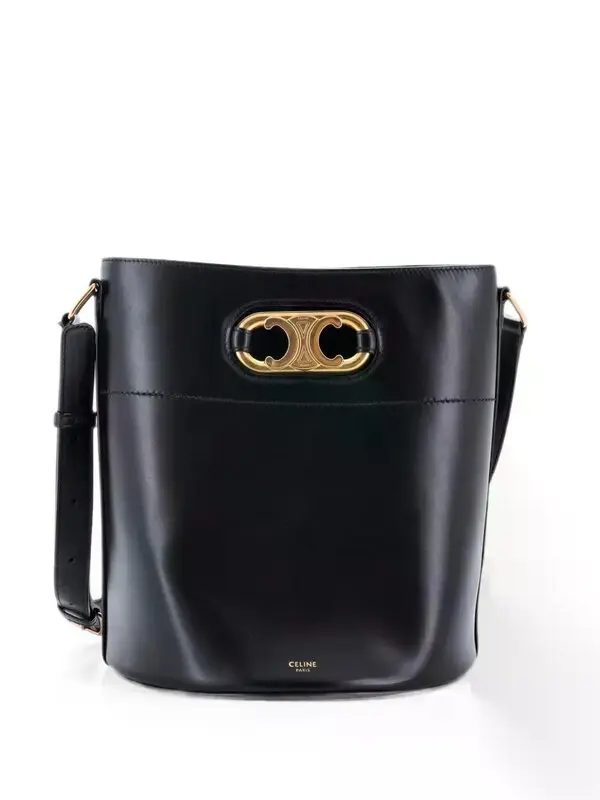 Celine Maillon Triomphe Leather Medium Bucket Bag - Black