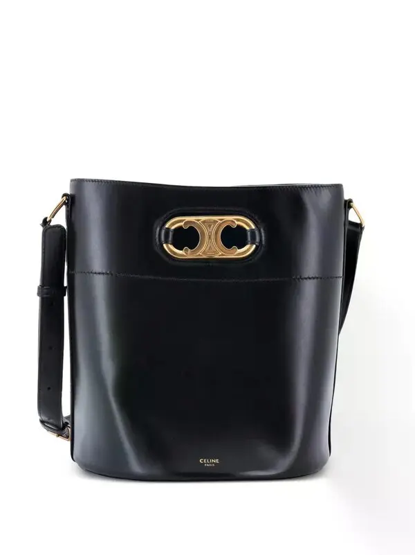 Celine Maillon Triomphe Leather Medium Bucket Bag - Black