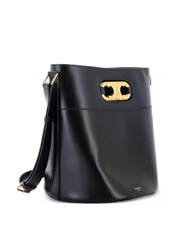Celine Maillon Triomphe Leather Medium Bucket Bag - Black