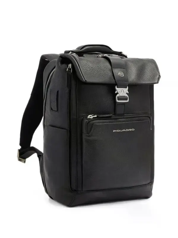 PIQUADRO Buckle-fastening Pebbled-leather Backpack