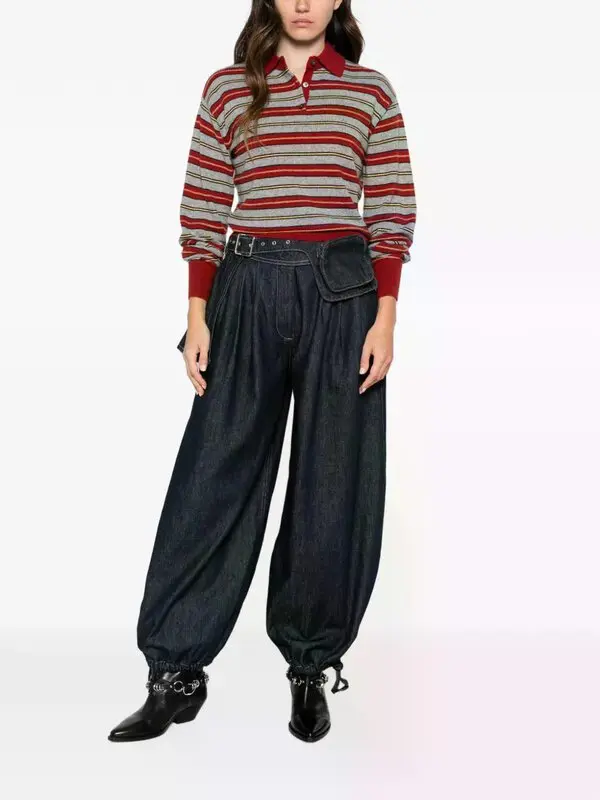 Guest In Residence Striped Polo-collar Sweater - Grey