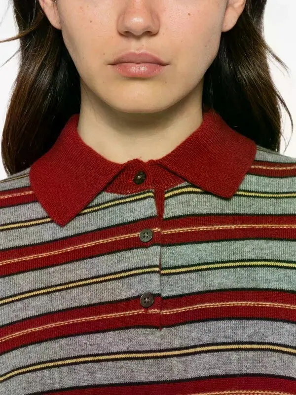 Guest In Residence Striped Polo-collar Sweater - Grey