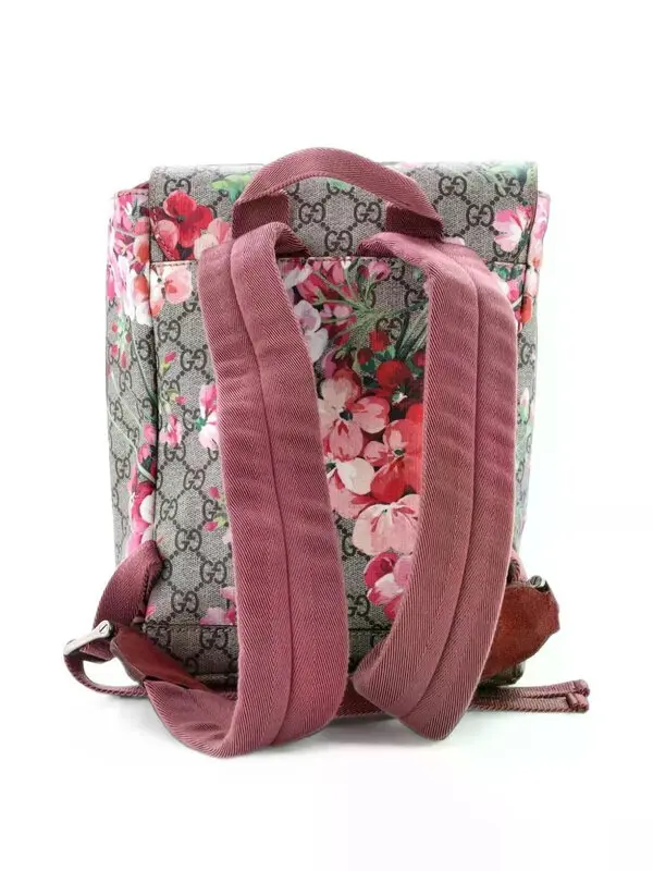 Gucci Buckle Blooms Print Gg Coated Canvas Small Backpack - Brown