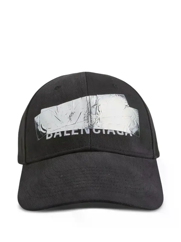 Balenciaga Logo-print Tape-detail Baseball Cap - Black