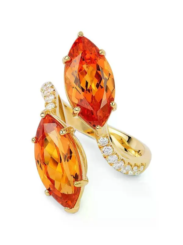 Goshwara Garnet And Diamond Twin Ring - Gold